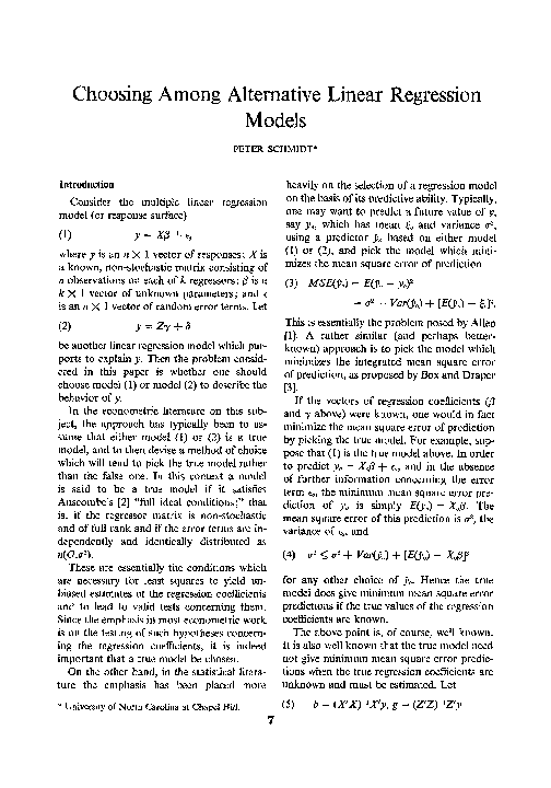 (PDF) Choosing among alternative linear regression models