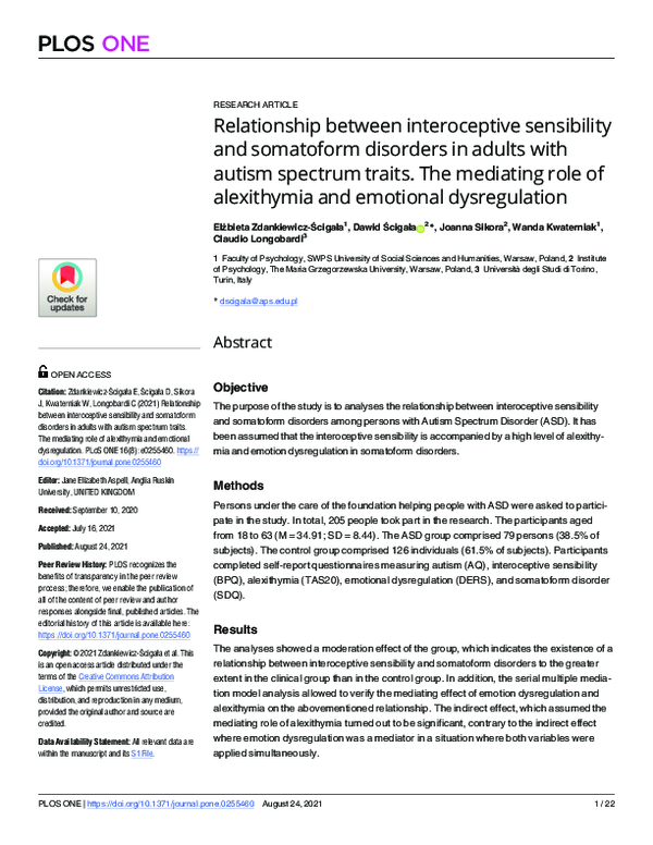 (PDF) Relationship between interoceptive sensibility and somatoform ...
