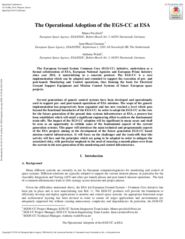 (PDF) The Operational Adoption of the EGS-CC at ESA