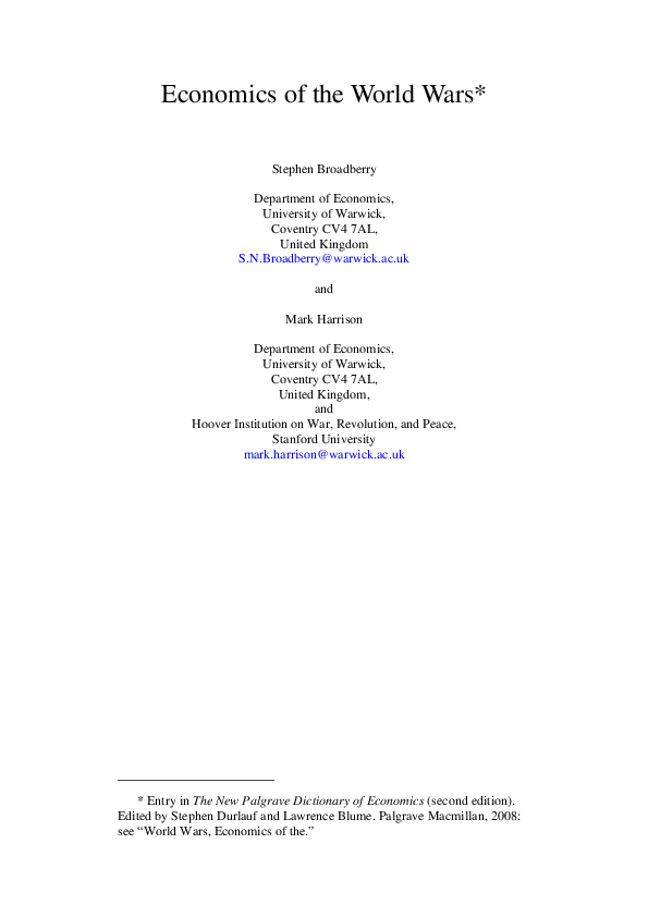 (PDF) The Economics of World War I