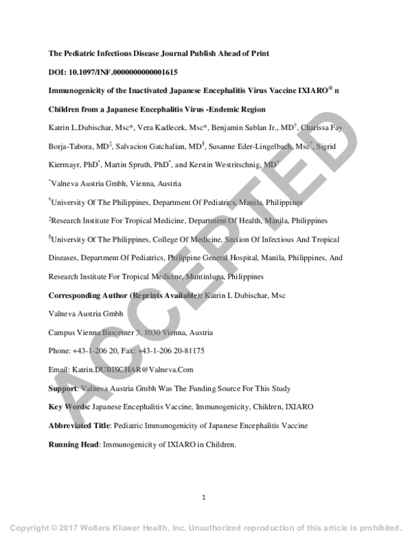 (PDF) Immunogenicity of the Inactivated Japanese Encephalitis Virus ...