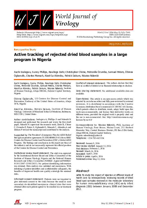 (PDF) Active tracking of rejected dried blood samples in a large ...