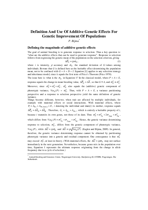 (PDF) Definition and use of additive genetic effects for genetic ...