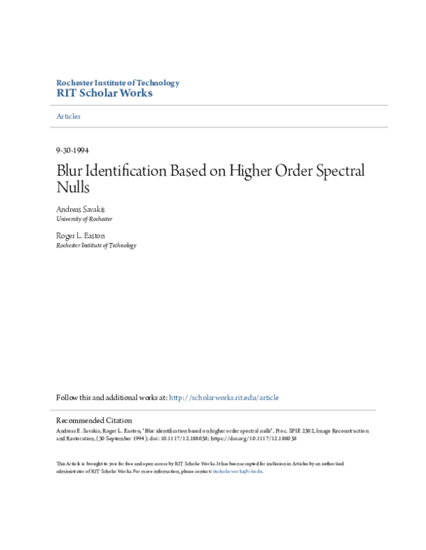 (PDF) Blur identification based on higher order spectral nulls