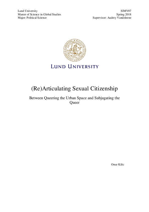 (PDF) (Re)Articulating Sexual Citizenship: Between Queering the Urban Space and Subjugating the ...