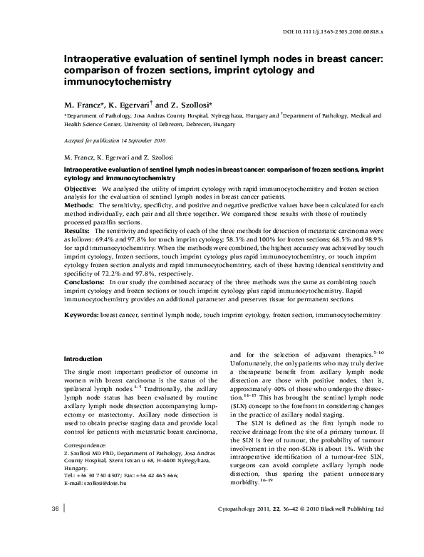 (PDF) Intraoperative evaluation of sentinel lymph nodes in breast ...