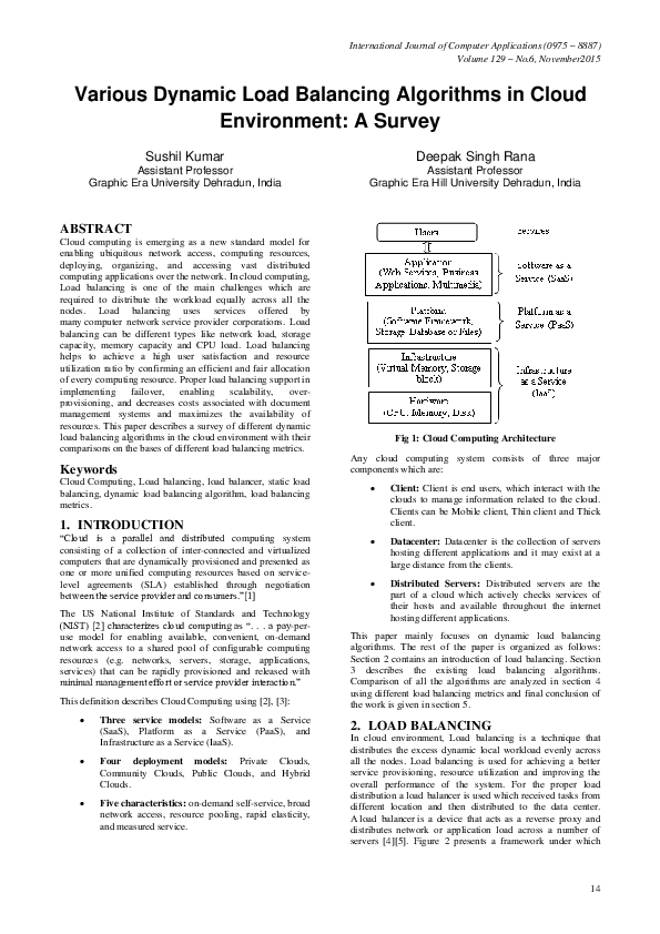Pdf Various Dynamic Load Balancing Algorithms In Cloud Environment A