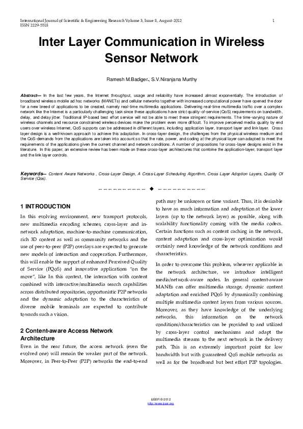 (PDF) Inter Layer Communication in Wireless Sensor Network