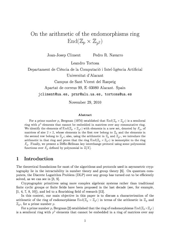 (PDF) On the arithmetic of the endomorphisms ring $${{\rm End}(\mathbb ...