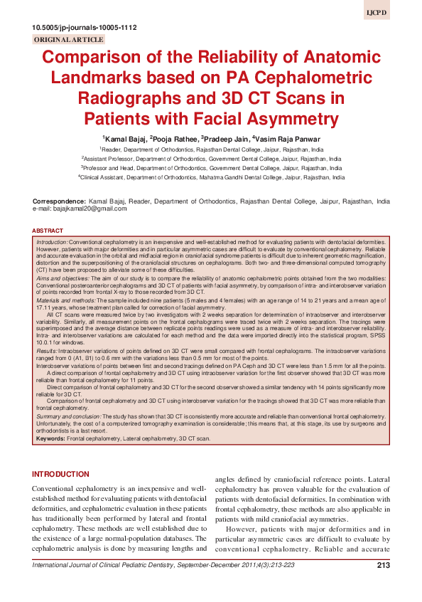 (PDF) Comparison of the Reliability of Anatomic Landmarks based on PA ...
