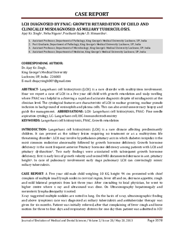 (PDF) LCH Diagnosed by Fnac: Growth Retardation of Child and Clinically ...