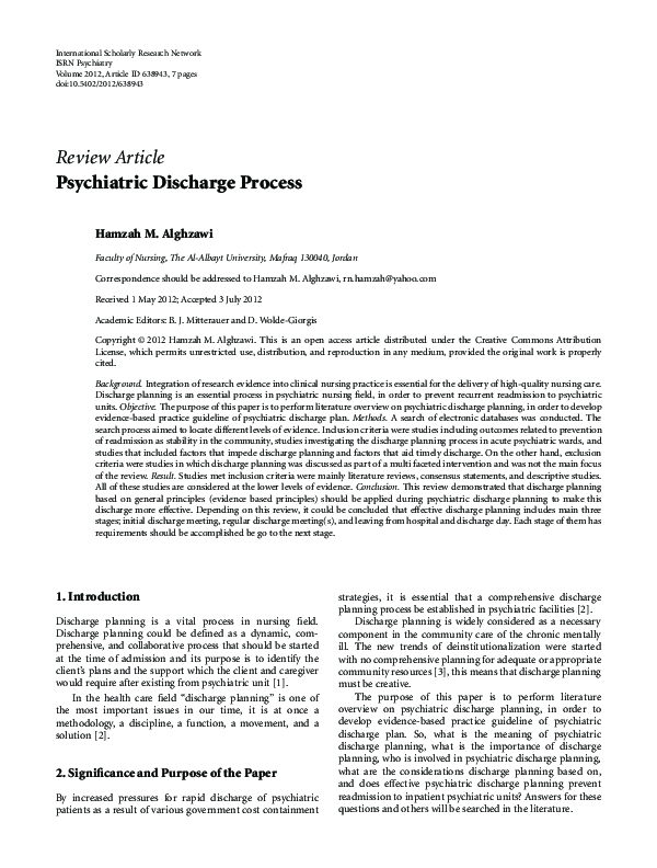 (PDF) Psychiatric Discharge Process