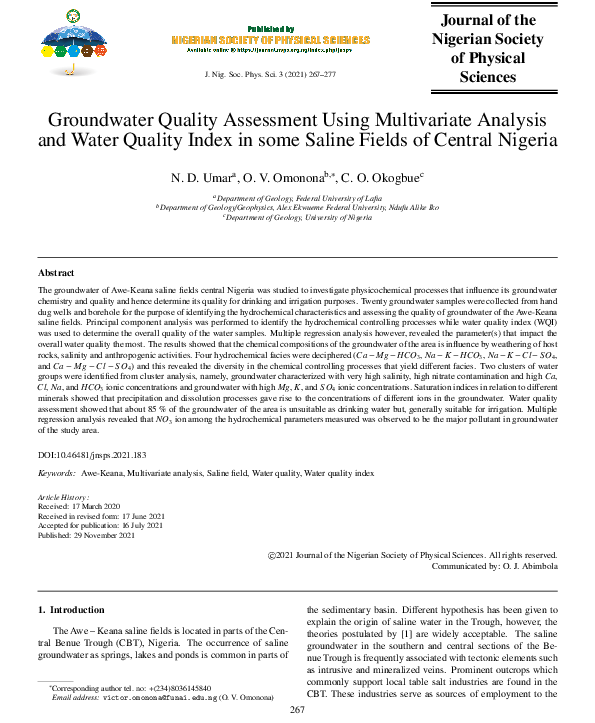 (PDF) Groundwater Quality Assessment Using Multivariate Analysis and ...