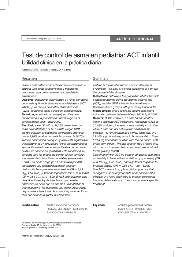 (PDF) Test de control de asma en pediatría: ACT infantil Utilidad ...