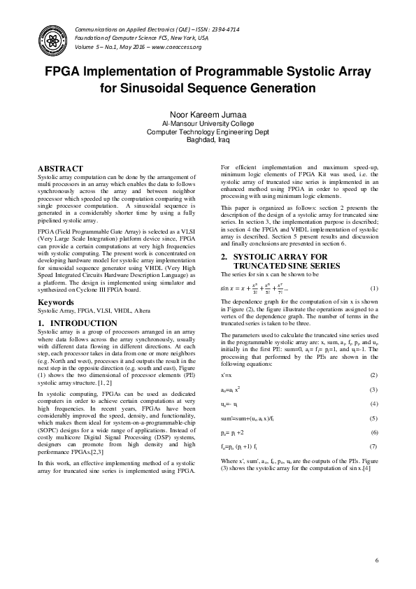 Pdf Fpga Implementation Of Programmable Systolic Array For Sinusoidal Sequence Generation