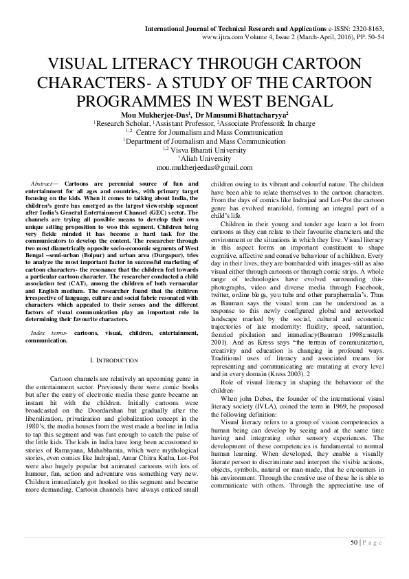 (PDF) Visual Literacy Through Cartoon Characters-A Study of the Cartoon ...