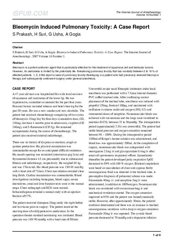 (PDF) Bleomycin Induced Pulmonary Toxicity: A Case Report