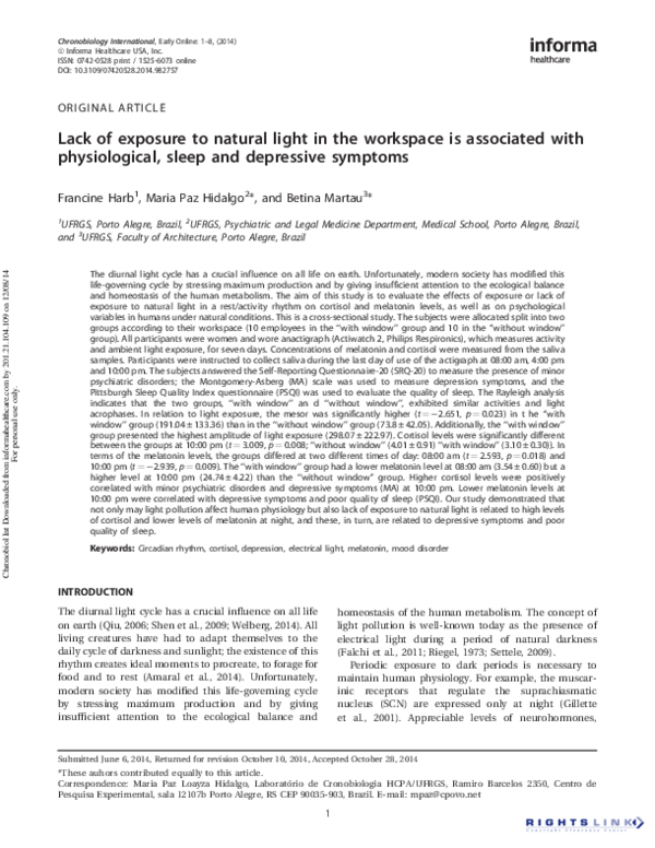 (PDF) Lack of exposure to natural light in the workspace is associated ...