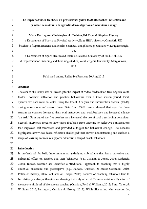 (PDF) The impact of video feedback on professional youth football ...