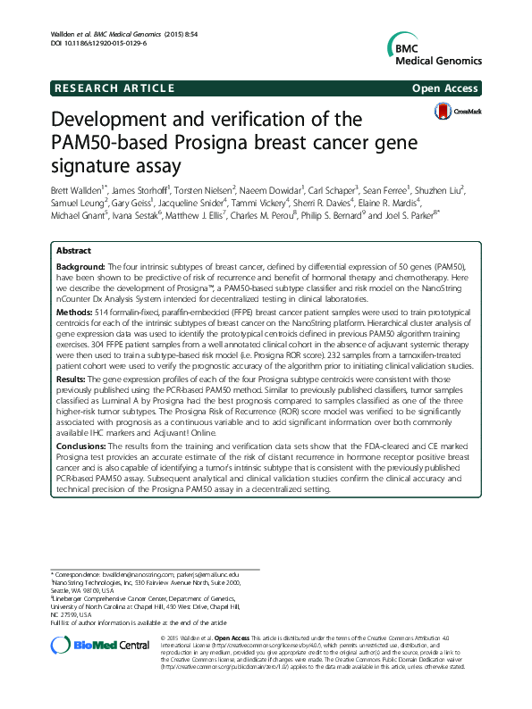(PDF) Development and verification of the PAM50-based Prosigna breast ...