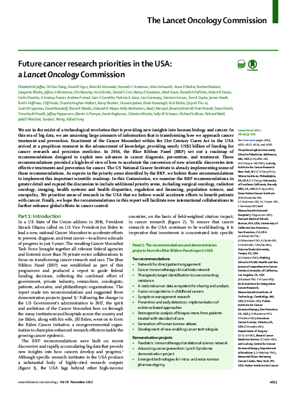 (PDF) Future cancer research priorities in the USA: a Lancet Oncology ...