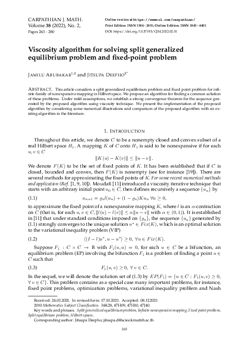 (PDF) Viscosity algorithm for solving split generalized equilibrium problem and fixed-point problem