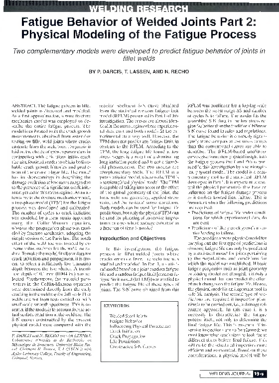 (PDF) Fatigue behavior of welded joints Part 2: Physical modeling of ...