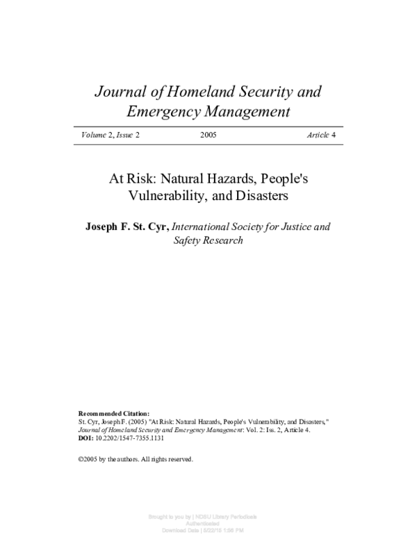 (PDF) At Risk. Natural Hazards, People's Vulnerability and Disasters