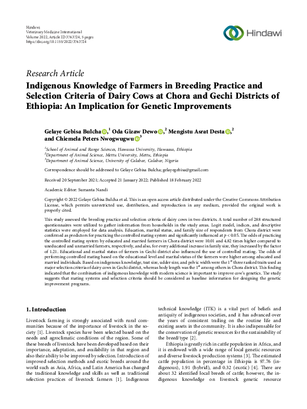 (PDF) Indigenous Knowledge of Farmers in Breeding Practice and Selection Criteria of Dairy Cows ...