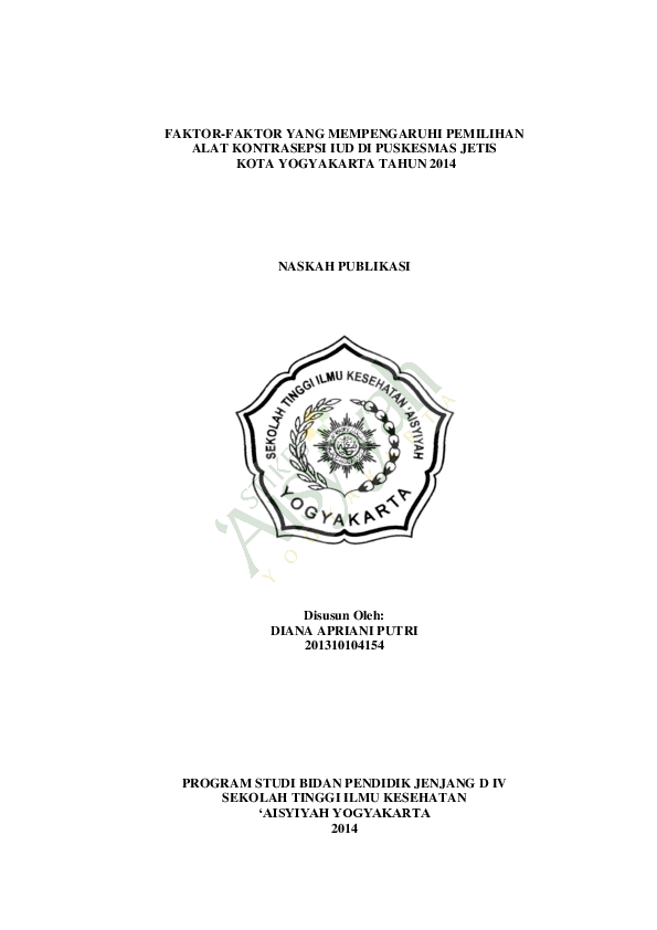 (PDF) Faktor-Faktor yang Mempengaruhi Pemilihan Alat Kontrasepsi IUD di Puskesmas Jetis Kota ...