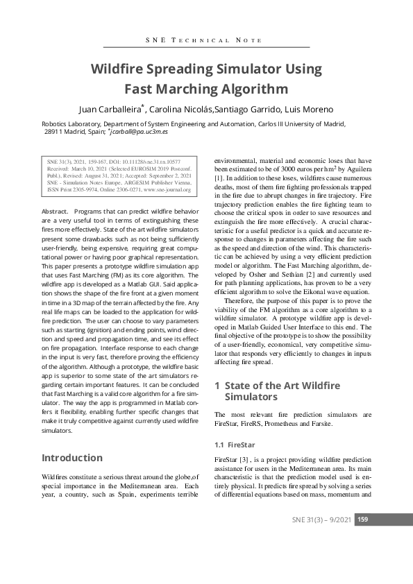 Pdf Wildfire Spreading Simulator Using Fast Marching Algorithm