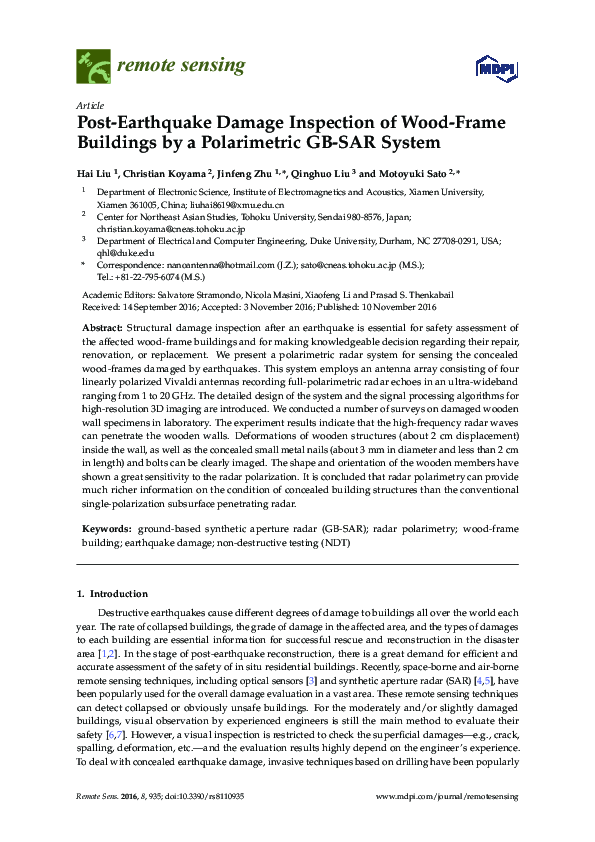 (PDF) Post-Earthquake Damage Inspection of Wood-Frame Buildings by a ...
