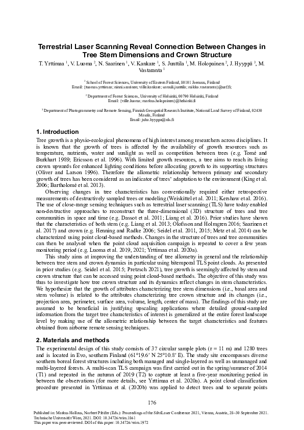 (PDF) Terrestrial Laser Scanning Reveal Connection Between Changes in Tree Stem Dimensions and ...