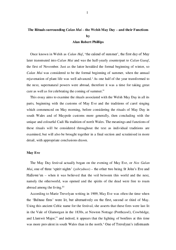 (PDF) The Rituals surrounding Calan Mai – the Welsh May Day – and their Functions