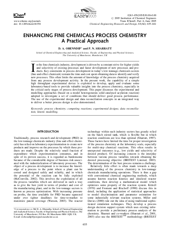 (PDF) Enhancing Fine Chemicals Process Chemistry