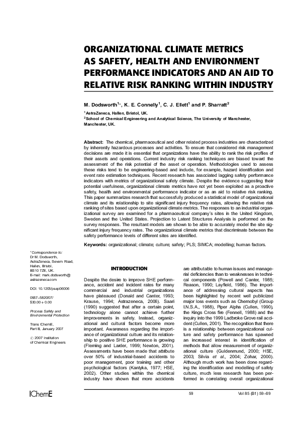 (PDF) Organizational Climate Metrics as Safety, Health and Environment ...