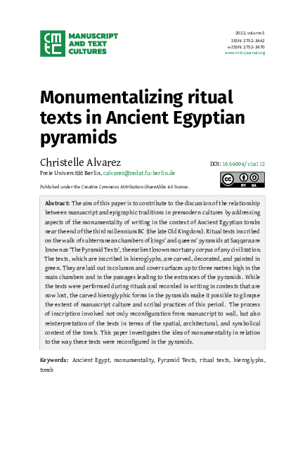 (PDF) Monumentalizing ritual texts in Ancient Egyptian pyramids