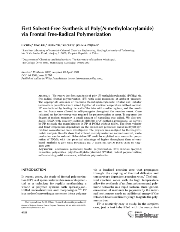(PDF) First solvent-free synthesis of poly(N-methylolacrylamide) via ...