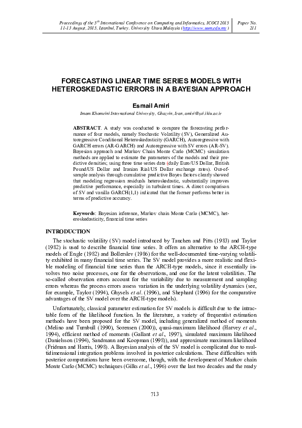 (PDF) Forecasting linear time series models with heteroskedastic errors in a Bayesian approach