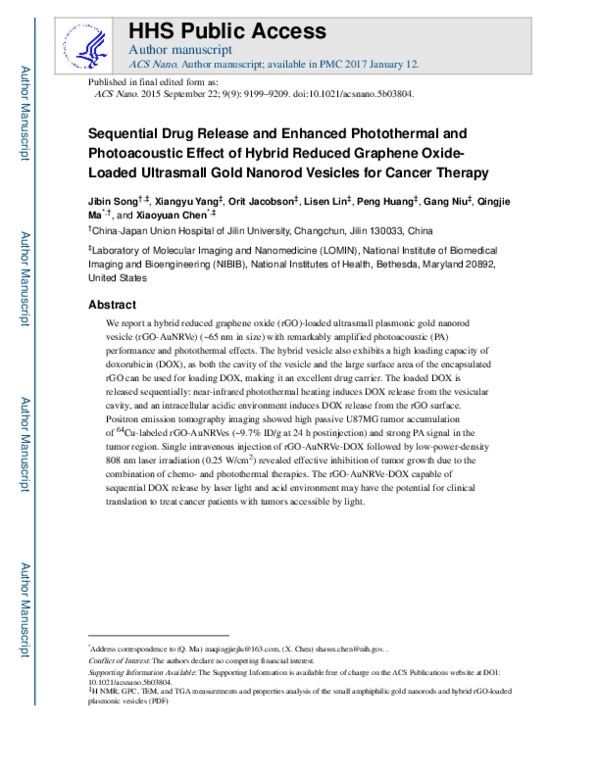 (PDF) Sequential Drug Release and Enhanced Photothermal and ...