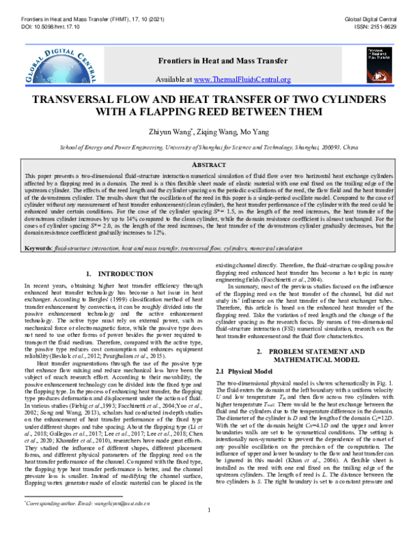 (PDF) Transversal Flow and Heat Transfer of Two Cylinders with a ...