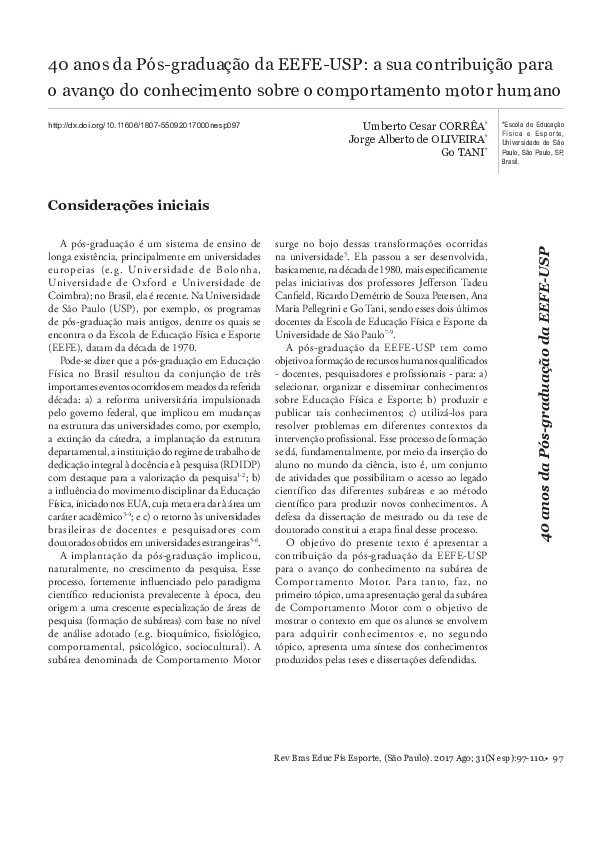 (PDF) 40 anos da Pós-graduação da EEFE-USP: a sua contribuição para o ...