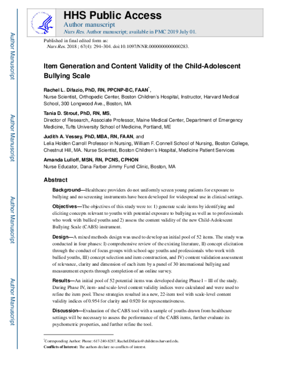 (PDF) Item Generation and Content Validity of the Child-Adolescent ...