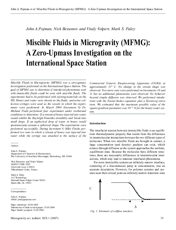 (PDF) Miscible Fluids in Microgravity (MFMG): A zero-upmass ...