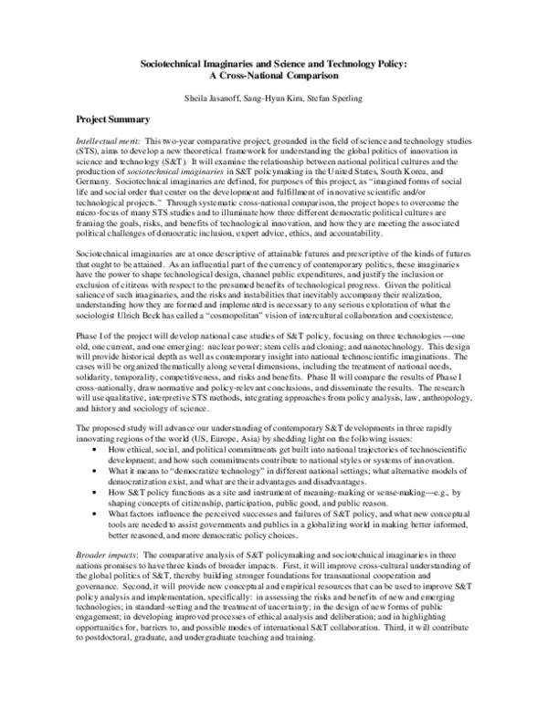 (PDF) Sociotechnical Imaginaries and Science and Technology Policy: A Cross-National Comparison
