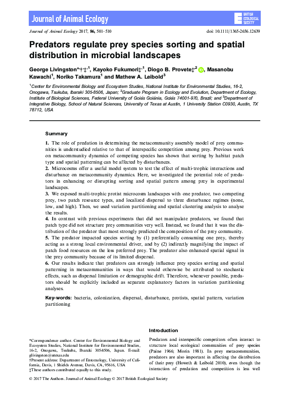 (PDF) Predation Effects on Prey Sorting in Microbial Landscapes