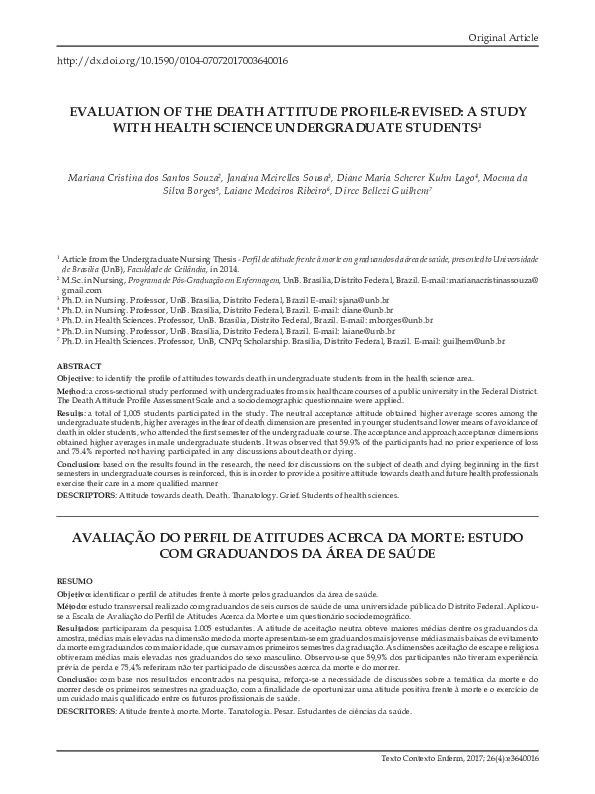 (PDF) Evaluation of the Death Attitude Profile-Revised: A Study with ...