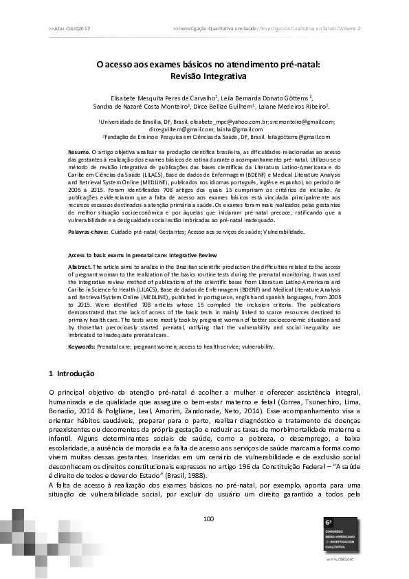 (PDF) O acesso aos exames básicos no atendimento pré-natal: Revisão ...