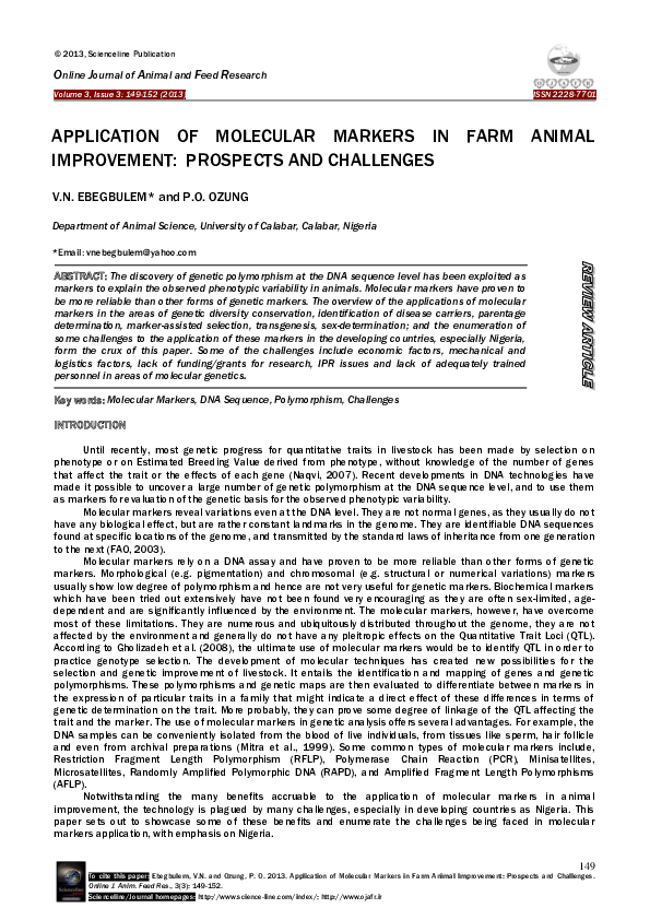 (PDF) Application of molecular markers in farm animal improvement ...
