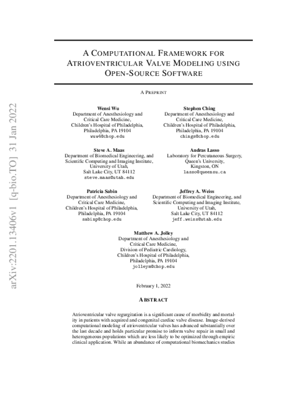 Pdf A Computational Framework For Atrioventricular Valve Modeling Using Open Source Software